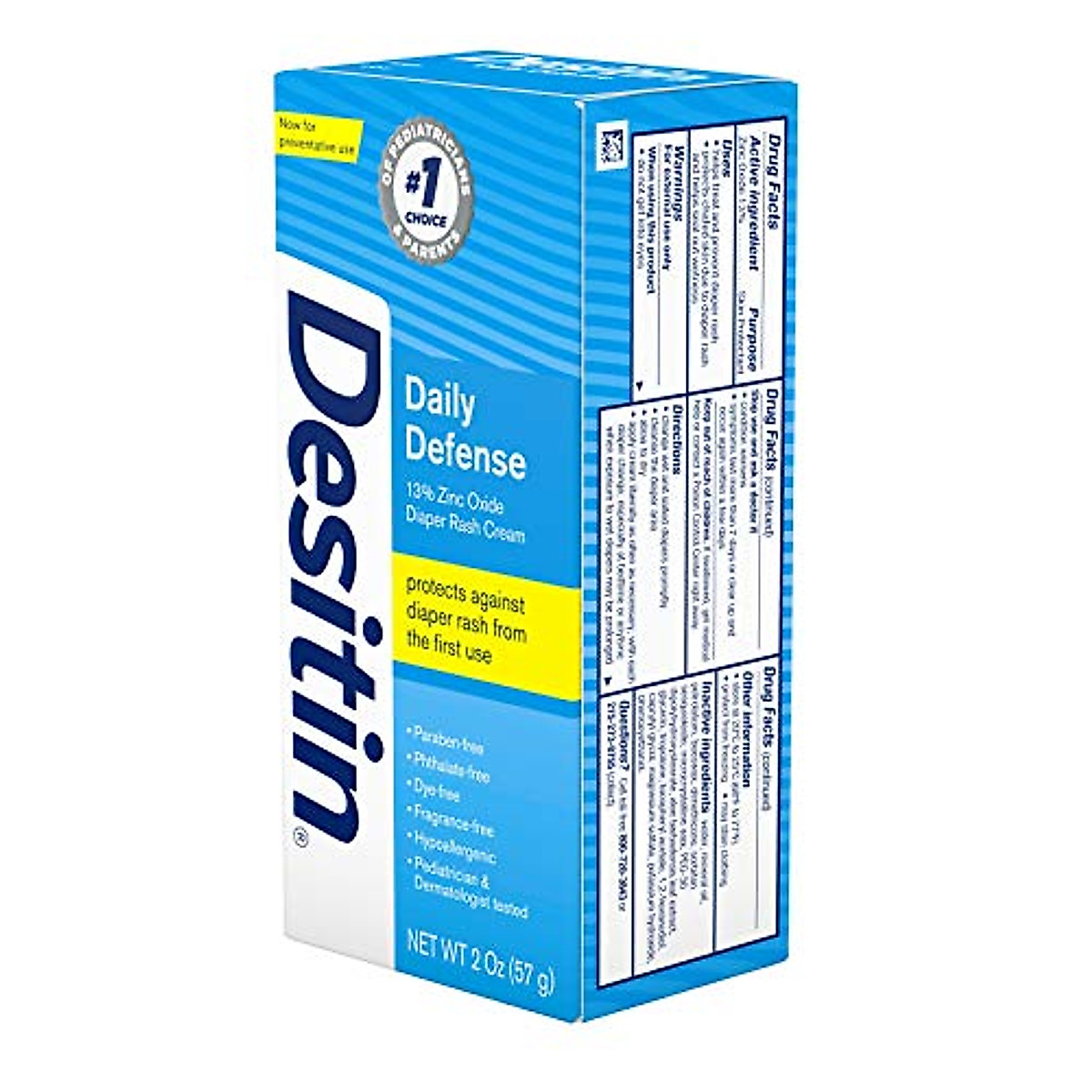 Desitin Daily Defense Baby Diaper Rash Cream with 13% Zinc Oxide Barrier Cream to Treat, Relieve & Prevent Diaper Rash, Hypoallergenic, Dye-, Phthalate- & Paraben-Free, Travel Size, 2 oz