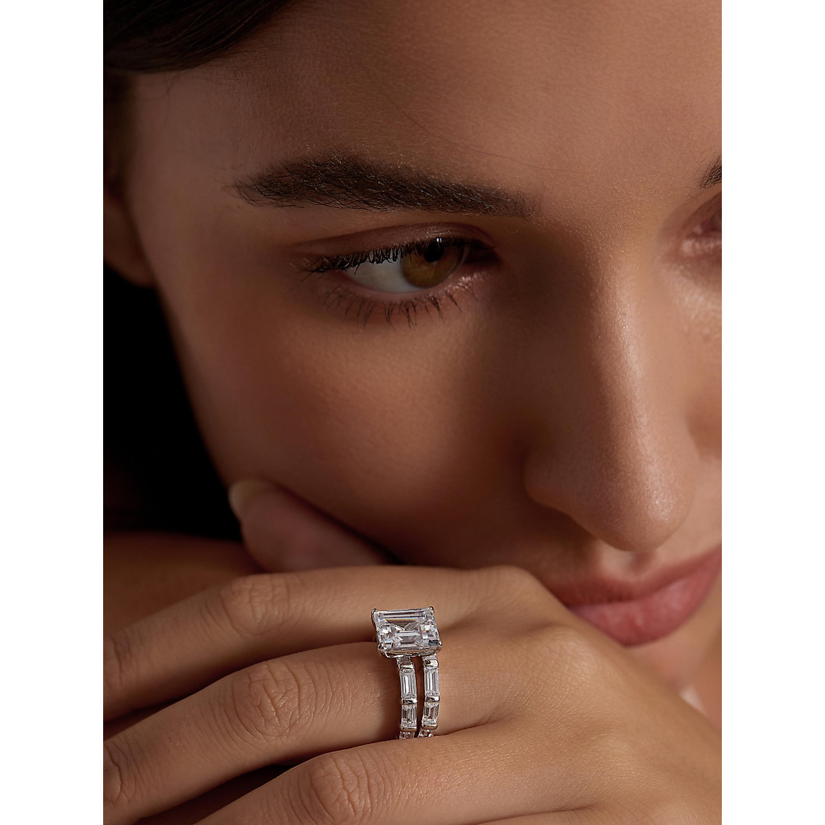 Michooyel S925 4ct Emerald Cut 2 in1 Engagement Wedding Ring Sets Baguette Wedding Ring Band Cubic Zirconia Sterling Silver Promise Ring For Women Women Ladies