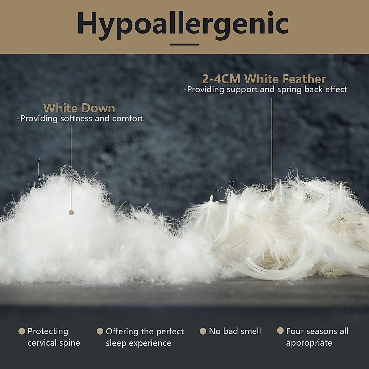 Damome Goose Feathers Down Pillows for Sleeping(2 Pack),Standard(20inx26in)-White Bed Pillow Inserts,100% Cotton Cover,Sleeping Pillows for All Sleepers