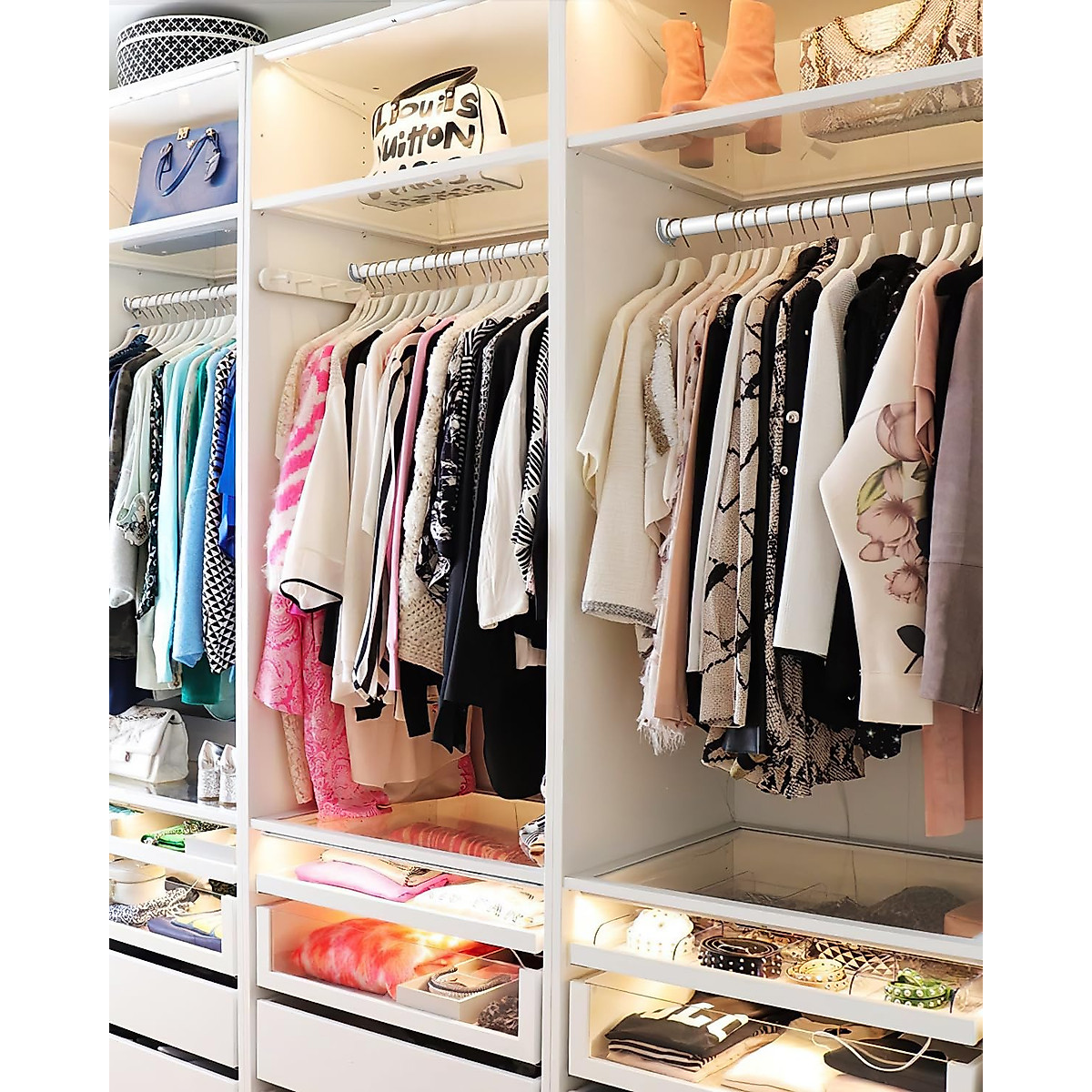 Closet Rods for Hanging Clothes, 17 to 99 Inches Stepless Adjustable Metal Closet Rod, 1.3 Inches Heavy Duty Clothes Hanging Rod for Closet Wardrobes Laundry RV