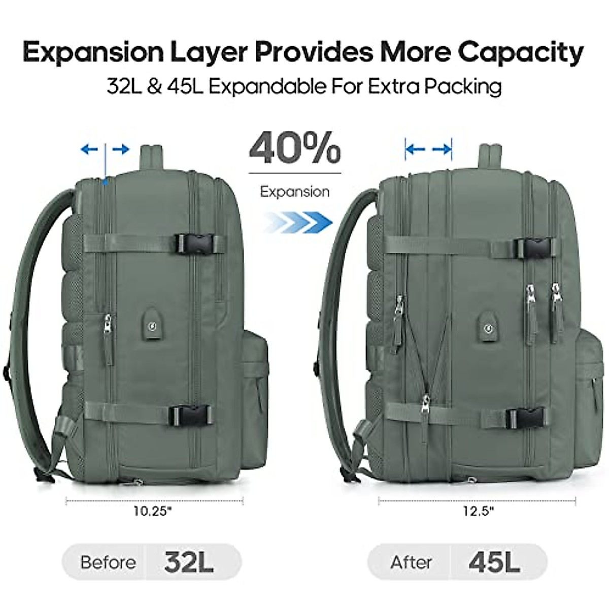 Bagsure Large Travel Backpack for Women Men, 45L Expandable Carry On Backpack, 17 Inch Laptop Backpack Waterproof College Business, Flight Approved