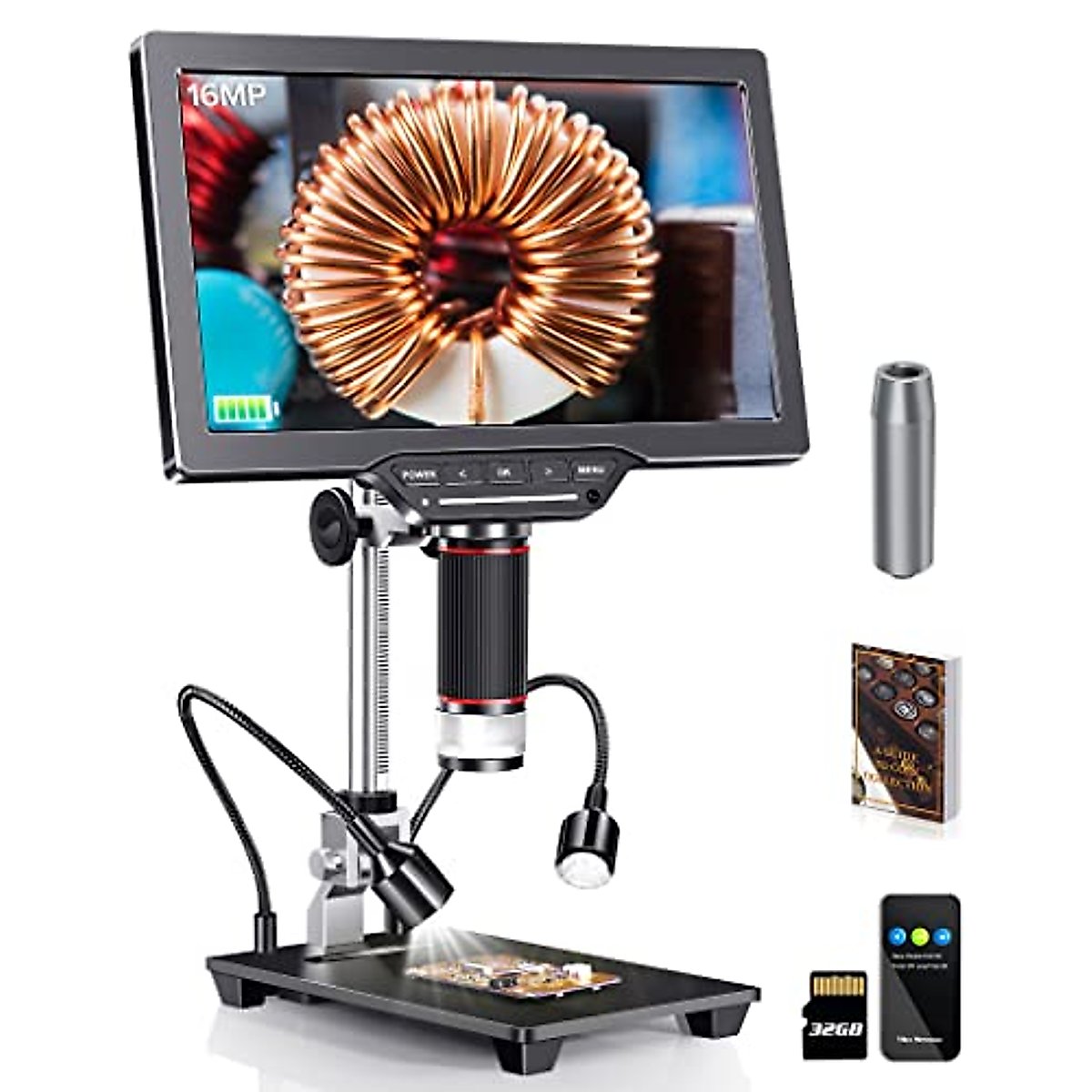 Dcorn 10" HDMI LCD Digital Microscope 1500X,Coin Microscope for Adults with 16MP Camera Sensor,Soldering Microscope with LED Lights Touch Control,TV/Windows/Mac Compatible,Gift with Coin Guidebook