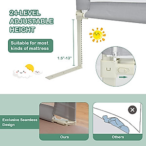 HONEY JOY Bed Rail for Toddlers, 77-in Extra Long, Portable Safety Bed Guardrail w/Double Safety Child Lock, Baby Bed Rail Guard, Fit King & Queen Full Twin Size Bed Mattress (77 INCH, Gray)