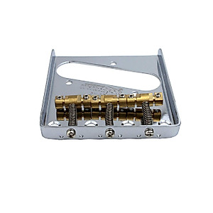 Wilkinson Fixed Guitar Bridge Compensated with 10.8mm Brass Grooves Saddles - WTB Ashtray Bridges Set Replacement for Tele TL Style 6 Strings Electric or Vintage Guitar (Chrome)