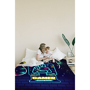 Flannel Gaming Throw Blanket for Boys Girls Teens, Soft Fluffy Video Game Blankets for Kids Teenage Adults, Gamer Fleece Throw Blankets for Beds Bedroom Room Decor Couch 60x50 Inches