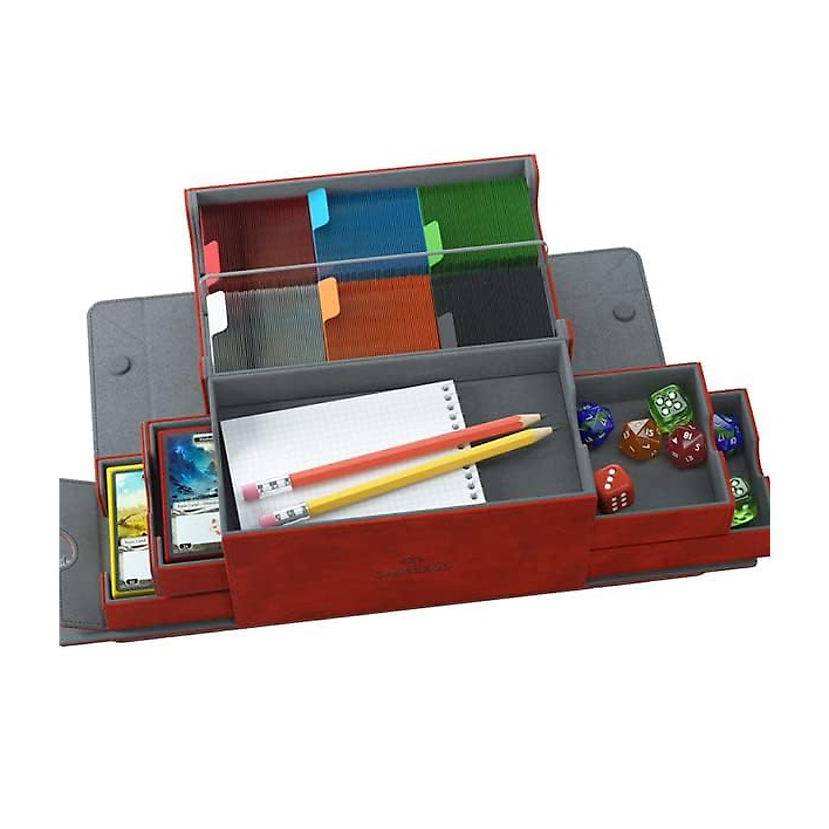 Gamegenic Game's Lair 600+ Convertible Deck Box in Red Color - Premium Game Storage Box Holds up to 600 Cards with Removable Cardboard