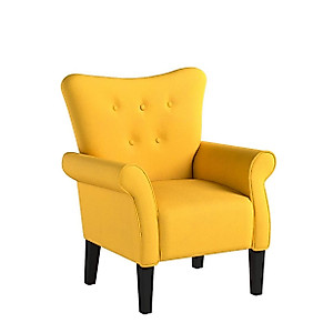BELLEZE Modern Accent Chair for Living Room, High Back Armchair with Wooden Legs, Upholstered Wingback Chair Padded Armrest Single Sofa Club Chair for Living Room, Bedroom - Allston (Citrine Yellow)