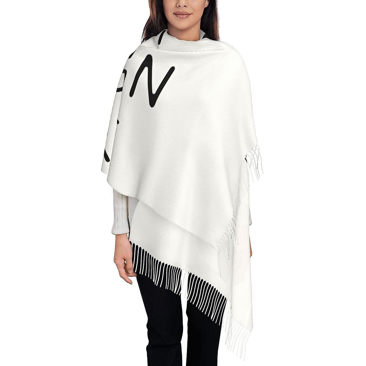 Custom Cashmere Scarf, Personalized Winter Long Soft Warm Scarf Fringe Shawl Scarf Cashmere Shawl White