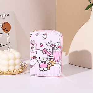 Cute Cartoon Wallet for Women and Girl, Small PU Leather Zipper Coin Credit Cards Anime Purse with Cute Keychain, 2Pce (Cartoon Wallet-03)