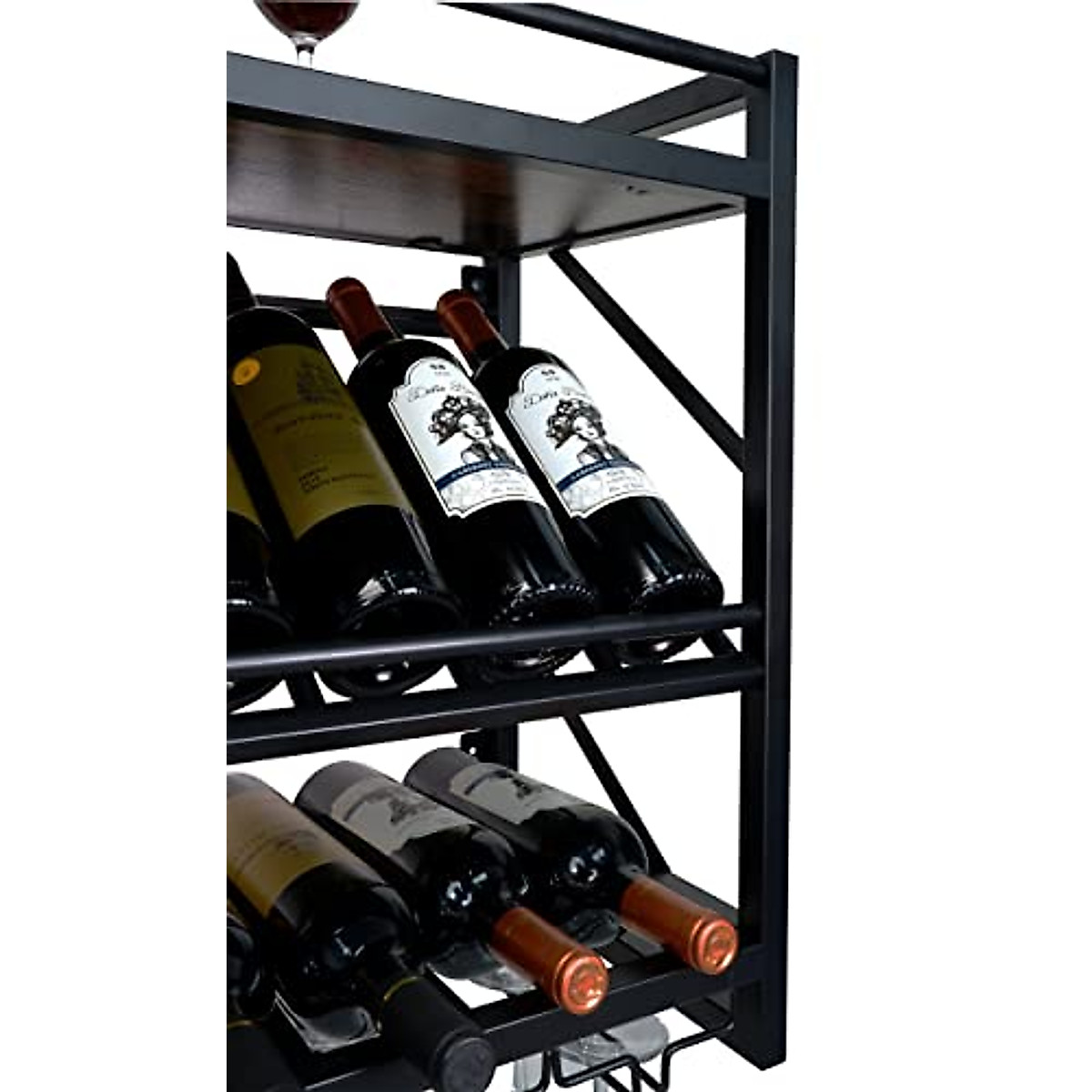 Farmhouse Wall Mounted Wine Rack with Tilting Display Shelf, Wall Hanging Wine Rack, 3-Tier Shelves with Stemware Glasses Holder for Wine Storage, Wine Display Shelf for Kitchen Living Room Cafe Bar
