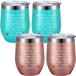 4 Pack Teacher Appreciation Gift Coffee Mug, Graduation Birthday Teacher's Day Gift for Women Dance Teacher, 12 oz Wine Tumblers with Lids Straws and Brushes (Rose Gold, Mint Green)