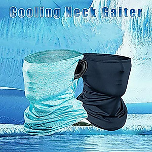 Megac Cooling Neck Gaiter Ear Loops - 2 Pack Dust UV Protection,Summer Cycling Fishing Face Mask (Light Blue&Black)