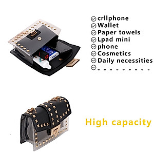 Qiayime Purses and Handbags for Women Fashion PU Leather Chain Transparent Rivet Satchel Shoulder Tote Clutch Crossbody Bag (black)