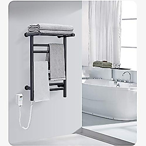 Bathroom Towel Warmer Electric Heated Towel Rack, Matte Black Towel Warmer Bathroom 304 Stainless Steel Electric Towel Rack Radiator Wall Mounted 89W Heated Towel Rail with Waterproof LED Switch, Bath