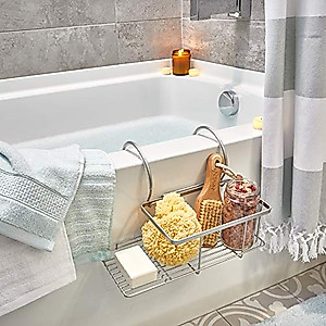 iDesign 23825EU Everett Drill Bathroom Storage, Small Metal Hanging Tray, Bath Caddy for Soap, Cosmetics, Books, Tablet and Phone, Matte Silver, 30.7 cm x 26 cm x 17 cm