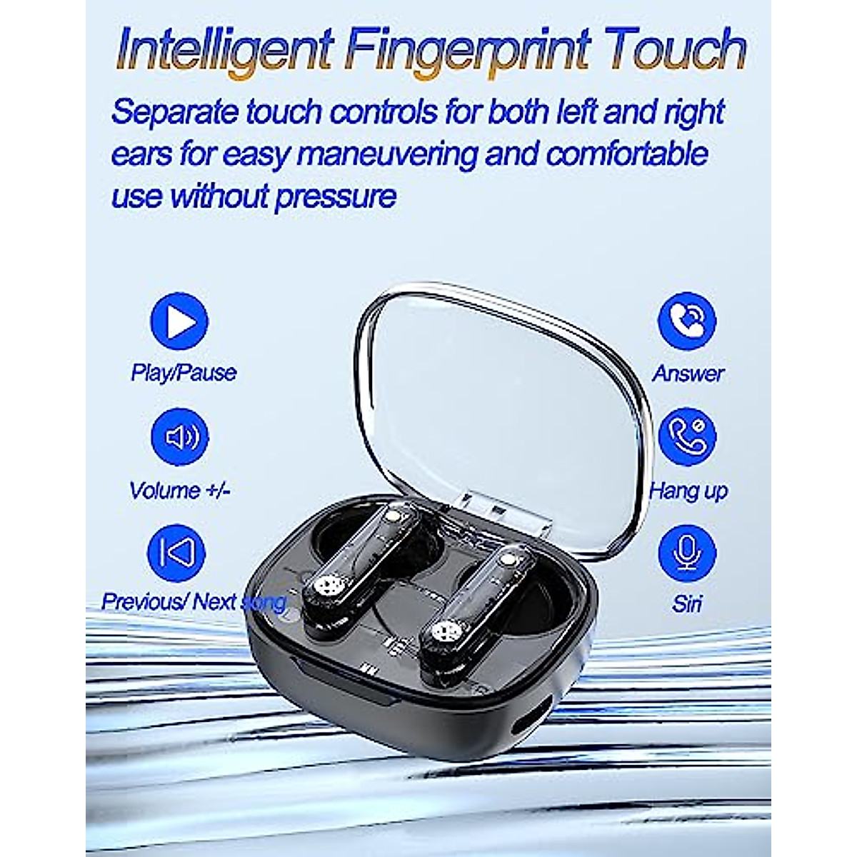 Wireless Headphones, Bluetooth Earbuds ENC Noise Cancelling Translucent Earphones in Ear, HiFi Stereo Dual Microphone Mini Sport Ear Buds with Fast Charging,IP7 Waterproof Sweat Resistant Headphones