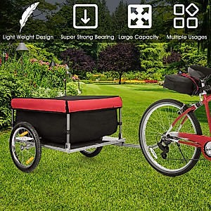 Goplus Bike Cargo Trailer, Foldable Bicycle Trailer with 16” Wheels, Removable Cover, Oxford Fabric, Folding Frame Quick Release, Bike Cart Bike Wagon Trailer for Luggage, Tools, Groceries