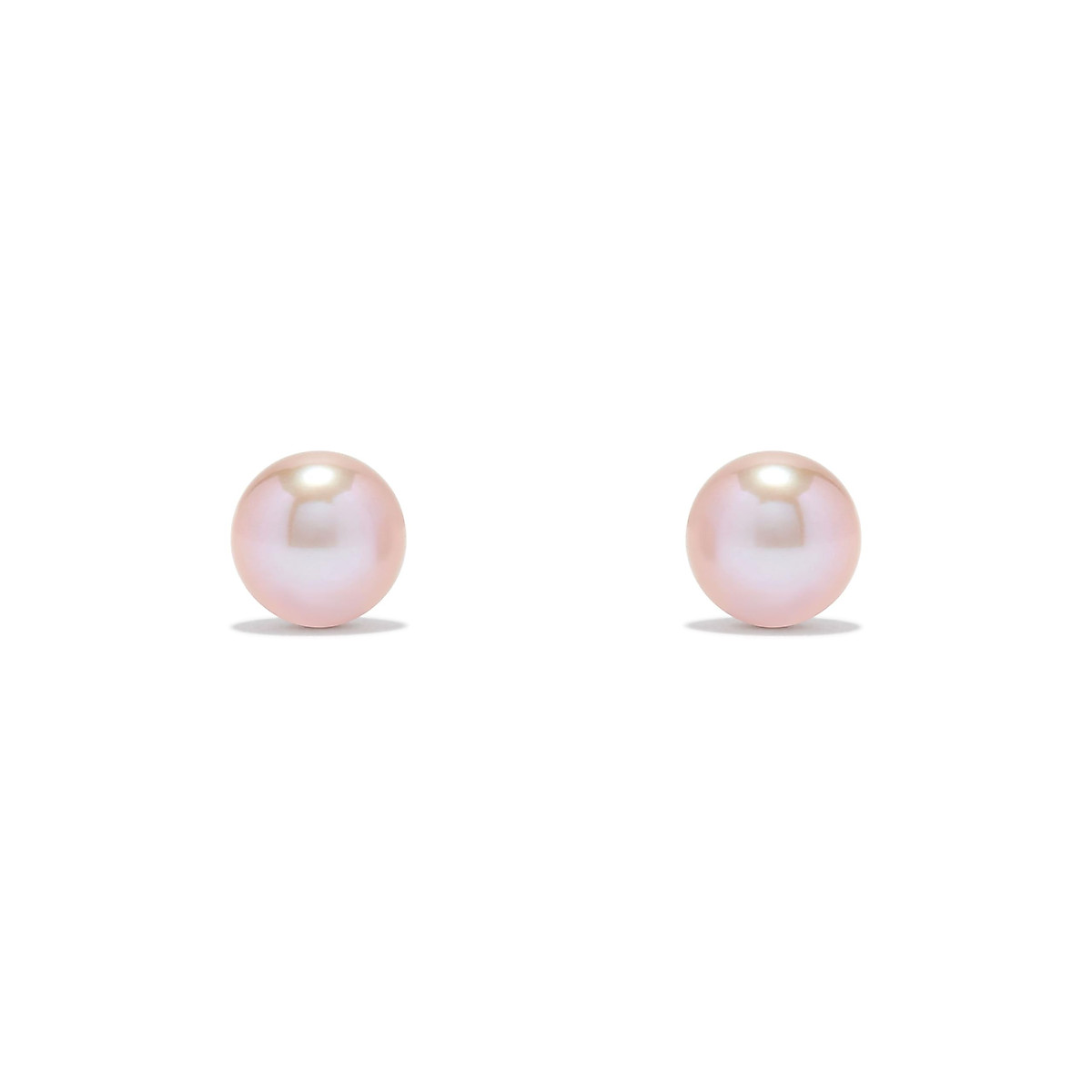 14K Gold Round Pink Freshwater Cultured Pearl Classic Bridal Stud Earrings - Choice of Sizes & Gold Color (6-6.5mm, White Gold)