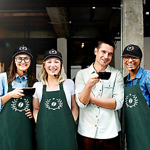 Liitrsh Barista Apron Halloween Costume with Hat and Microphone Green Coffee Theme Adult Outfits with Logo for Man Women Kitchen Cooking Halloween Adult