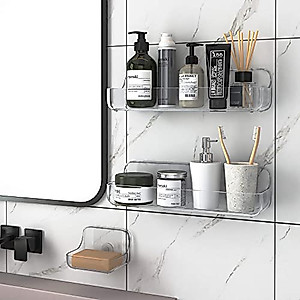 TZAMLI Shower Caddy with Soap Dish, Adhesive Shower Organizer Plastic Shower Shelf Wall Mounted Shower Rack for Bathroom Storage (Clear, 3 Pack)