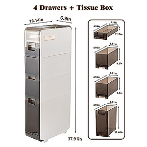 Lozovin 4-Tiers Narrow Storage Cabinet,Sleek Free Standing Toilet Paper Holder,Small Bathroom Floor Cabinet,Slim Plastic Drawer Storage,Multifunctional Organizer for Kitchen Bedroom Laundry Room,etc