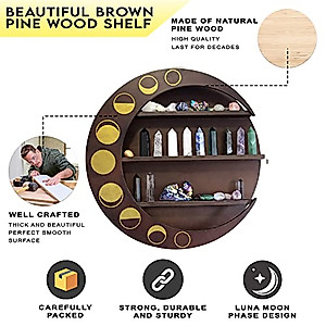 Ella & Emma Crescent Moon Shelf - Moon Wall Decor, Crystal Display Shelf, Hanging Shelf Display, Wooden Moon Shelf, Shelves for Bedroom Aesthetic, Witchy Decor Aesthetic, Wood Shelves - Dark Brown