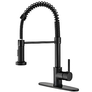 ZSW Kitchen Faucets with Pull Down Sprayer, Commercial Industrial Spring Single Handle Stainless Steel & Solid Brass Kitchen Sink Faucets for Farmhouse Camper Kitchen Rv (Matte Black)