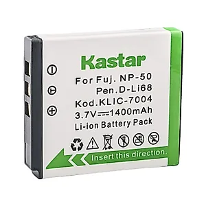 Kastar 2-Pack Battery and AC Wall Charger Replacement for Fuji NP-50, NP50, NP-50A, NP50A, Kodak KLIC-7004 K7004, Philip SJB1142, SJB1142/17, SJB1142/37, Nomad 24032X, 4126 Digital Camera