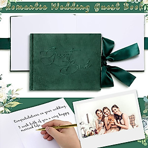 Panelee Wedding Guest Book with Pen Green Velvet Guest Book Wedding Reception 144 Page Sign in Book Wedding Memory Book Elegant Guest Book for Wedding Party Bridal Shower Guest Visitor