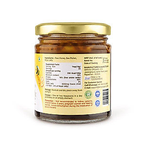 Shiva Organic Honey with Bee Pollen Enriched 2% Royal Jelly (250g) - Premium Organic Source - Unaltered Raw Honey with Royal Jelly Infusion for Holistic Wellness