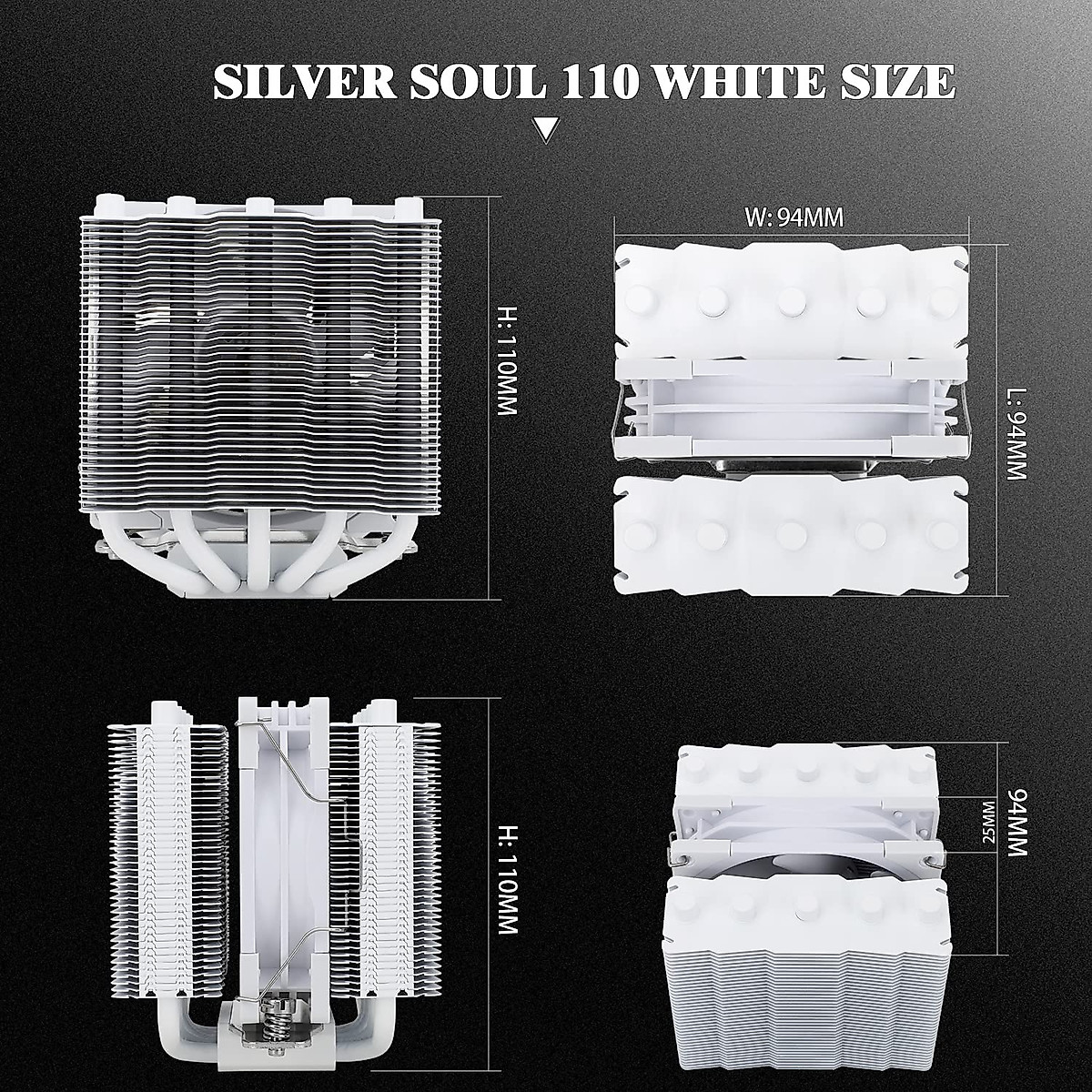 Thermalright Silver Soul 110 White CPU Cooler Dual Towers, 5 Heat Pipes, 110MM Hight, TL-B9W PWM Fan, Aluminium Heatsink Cover, AGHP Technology, for AMD AM4 AM5/Intel 1700/1150/1151/1200/2011