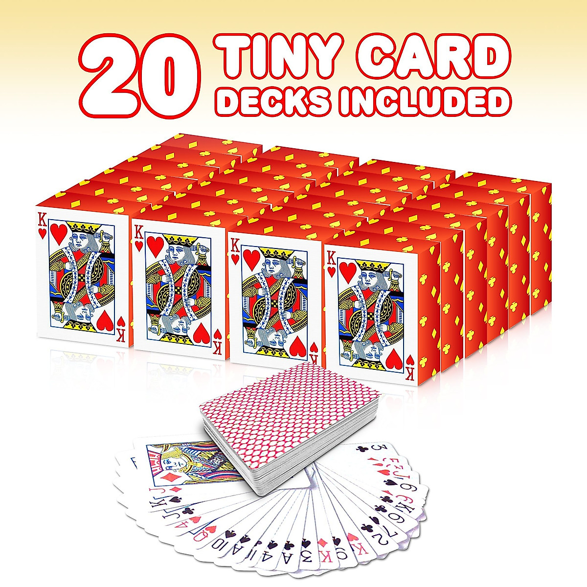 Gamie Mini Playing Cards - Pack of 20 Decks - Poker Cards - Miniature 1.5 Inch Card Set - Small Casino Game Cards for Kids, and Adults - Great Novelty Gift, Party Favor for Boys and Girls