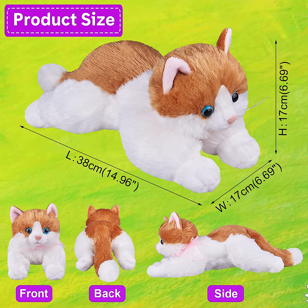 HCdoujoy Yellow Stuffed Animal Cat Plush Toy, Realistic Cuddly Kitten Pet Kitty Soft Small Cat, Birthday Christmas Children's Day Gift for Boy Girl Age 3+