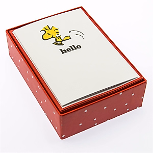 Graphique Happy Woodstock Boxed Notecards, 16 Peanuts "Hello" Message Cards, with Matching Envelopesand Storage Box, 3.25" x 4.75"