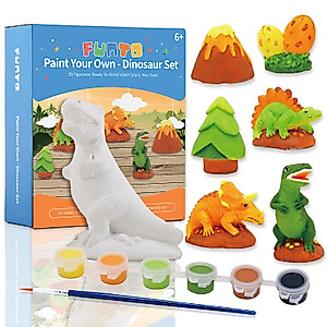 Funto Paint Your Own Unicorn and Dinosaur, 12 Figurines Arts and Crafts for Kids, Ceramics to Paint, STEAM Projects Creative Activity DIY Toys Gift for Boys & Girls Age 3 4 5 6+, with Paint & Brushes