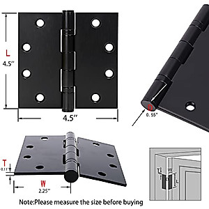 Black Heavy Duty Commercial Door Hinge with Silent Steel Plain Bearing, 4.5 inch X 4.5 inch, Thickness 3 mm Stainless Steel，Super Bearing Capacity（3 Pack）
