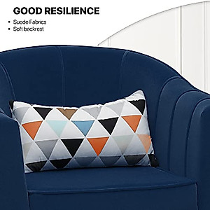 MoNiBloom Modern Accent Chair with Lumbar Pillow, Mid-Century Modern Sude Single Sofa Arm Chair for Living Room, Durable Upholstered Comfy Barrel Chair w/Gold Metal Legs and Wide Armrest, Navy Blue