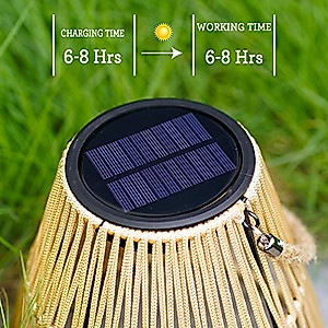 Outdoor Solar Hanging Lantern, 2 Pack Solar Lights Waterproof Table Light with Woven Rope Handle Rechargeable Decorative for Patio Backyard Garden Tree, Natural