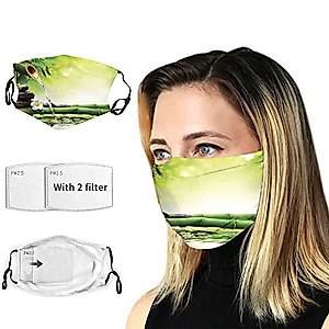 Spa Cloth Face Mask Bandana With 2pcs Filters,Basalt Stones Theraphy Relaxing Balaclava Adjustable Earloop Washable Reusable for women men,Multicolor