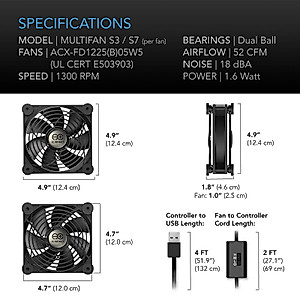 AC Infinity MULTIFAN S3, Quiet 120mm USB Fan, UL-Certified for Receiver DVR PlayStation Xbox Computer Cabinet Cooling