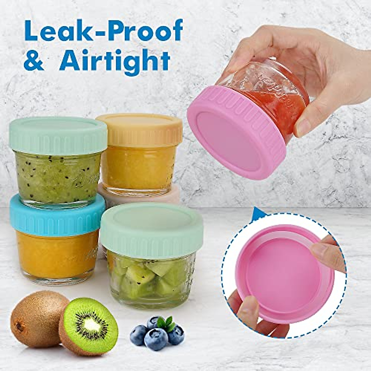 WILLDAN 24-Pack Glass Baby Food Storage Containers - 4 oz Baby Food Storage Jars with Lids, Baby Food Maker, Microwave, Dishwasher & Freezer Safe