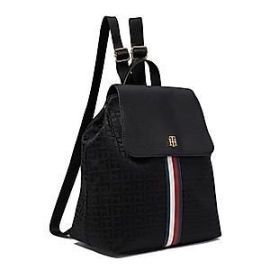 Tommy Hilfiger Ruby II Flap Backpack w/Hangoff-Square Monogram Jacquard Black Tonal One Size