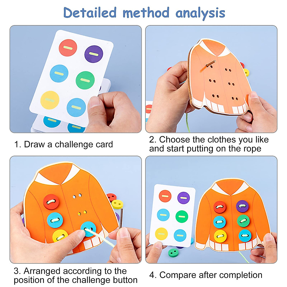WEBEEDY Wooden Clothes Lacing Game, Montessori Fine Motor Skill Threading Game, Sewing Button Lacing Card Game, Early Development Game,8.66x5.51x1.97 Inch