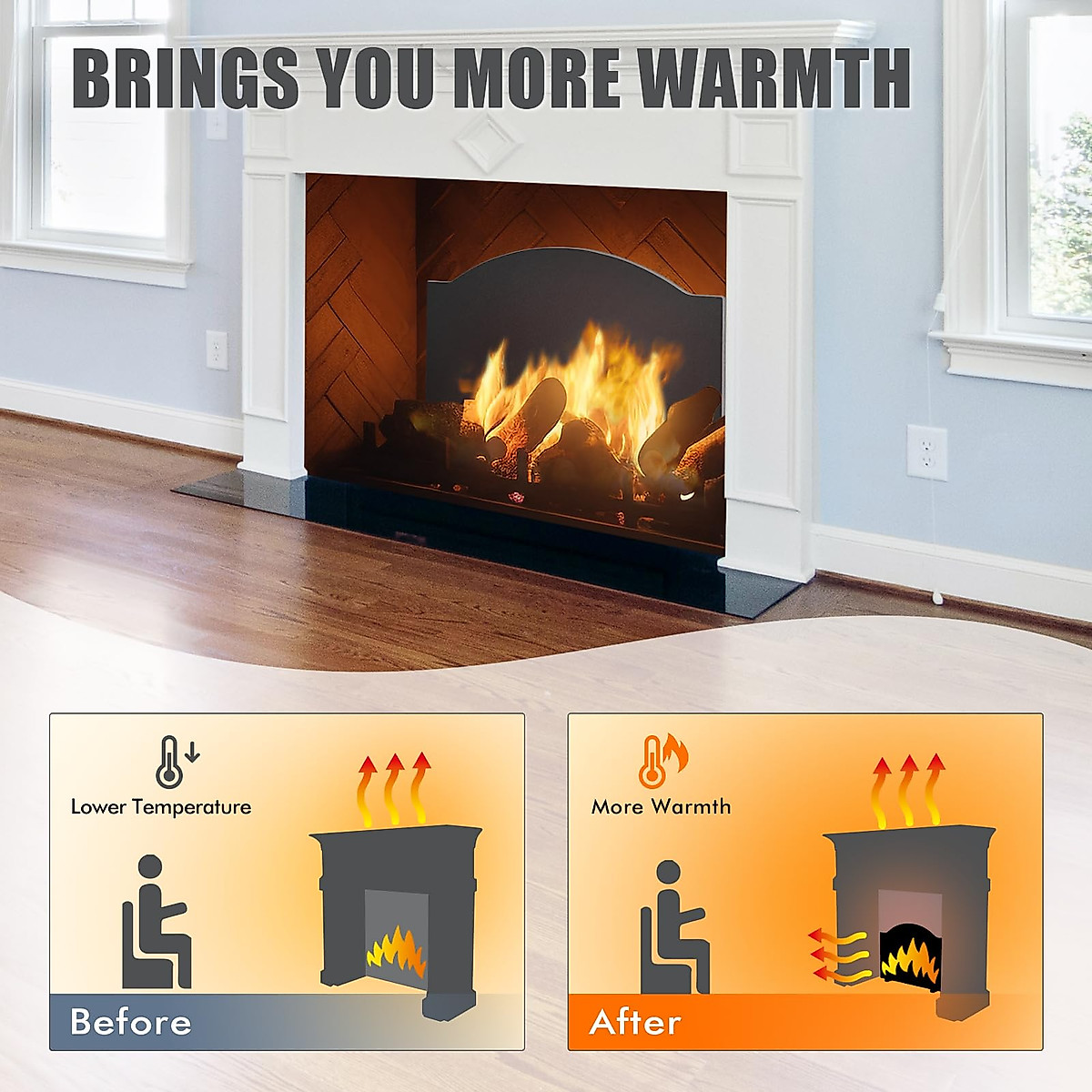 INNO STAGE 26" Fireplace Back Plates - Iron Fireback with Feet, Fireplace Wall Protection, Fireplace Heat Reflect, Black