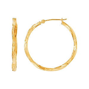 Welry Twisted Hoop Earrings for Women, 14K Yellow Gold, Jewelry Gift Idea, 30mm