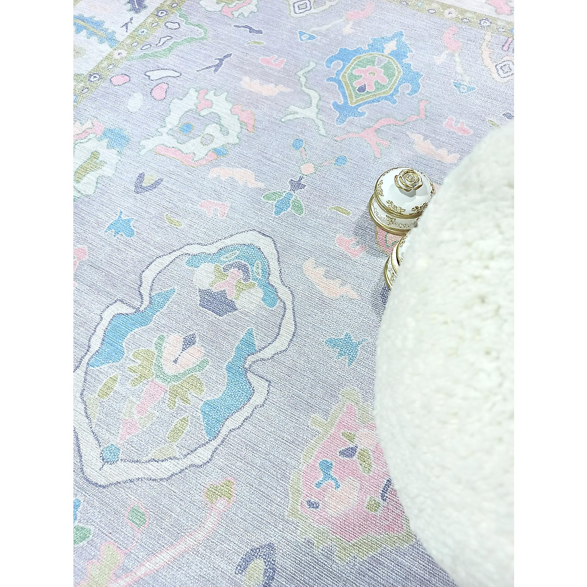 Modern Oushak Rug, Vintage Turkish Lavender Oriental Antique Inspired Washable Area Rugs, Luxury Living & Dining Room Lounge Bedroom Nursery 7'5 x 9'9