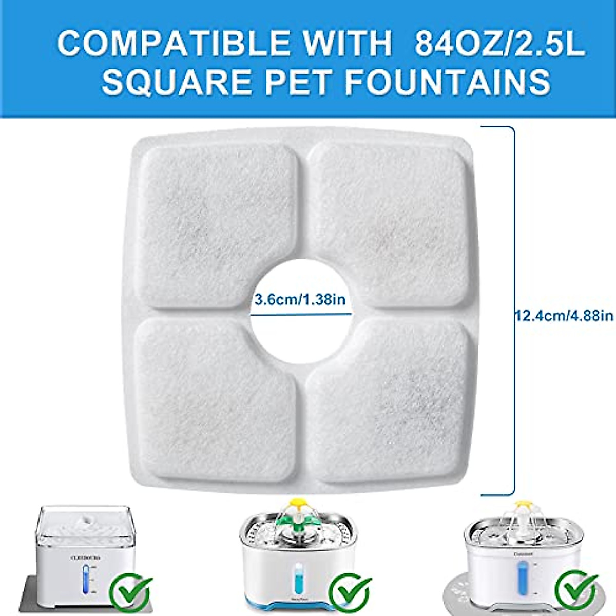 Cat Fountain Replacement Filter - 8 Pcs, Guarm Cat Water Fountain Filter, Pet Water Fountain Filter Replacement for Most Cat Dog Water Dispensers, Activated Carbon Filters & PP Cotton (8pcs-02)