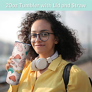 20 oz Mushroom Skinny Tumblers with Lid and Straw, Mushroom Stainless Steel Vacuum Insulated Travel Coffee Mug Cup Water Bottle, Mushroom Decor Stuff Accessories, Gifts for Women Girls Mushroom Lover