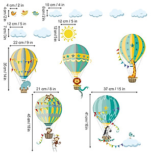 decalmile Animals in Hot Air Balloons Wall Decals Giraffe Elephant Kids Wall Stickers Baby Nursery Childrens Bedroom Wall Décor