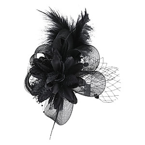 Feather Fascinators Hat for Women Wedding Headwear Flower Cocktail Church Derby Hat for Girls and Women Black
